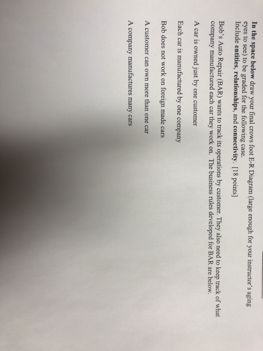 Solved In the space below draw your final crows foot E-R | Chegg.com