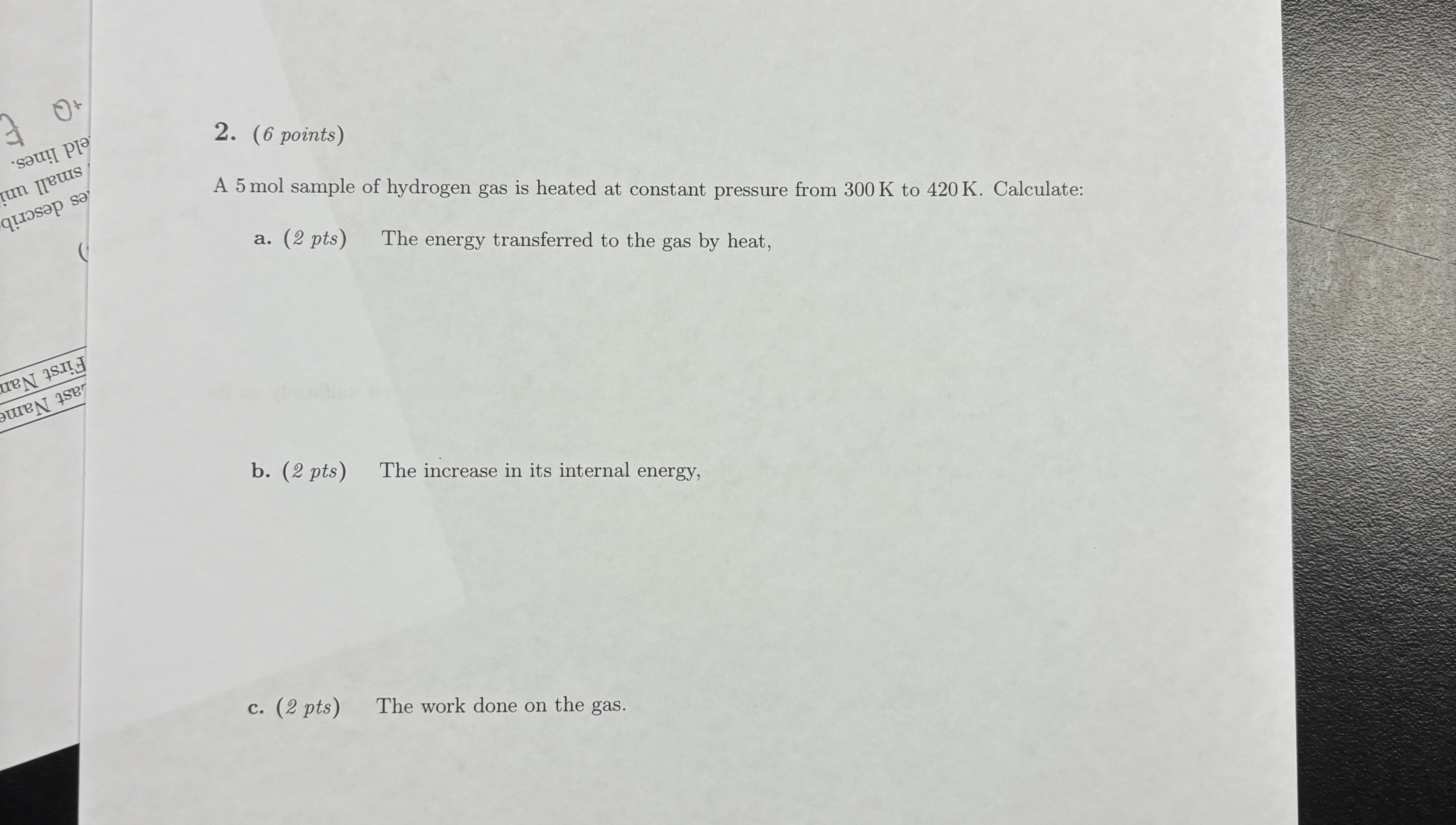 Solved (6 ﻿points)A 5mol sample of hydrogen gas is heated at | Chegg.com