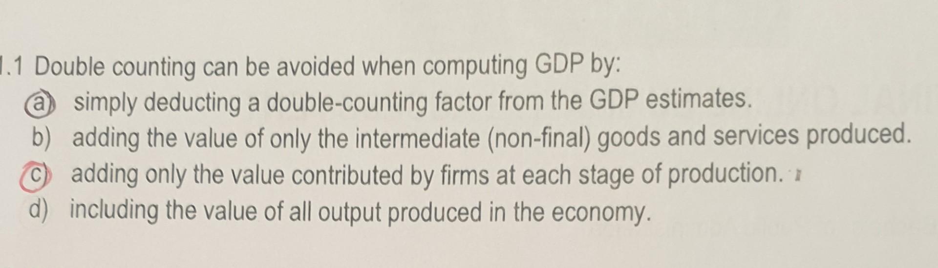 Solved 1 Double counting can be avoided when computing GDP | Chegg.com