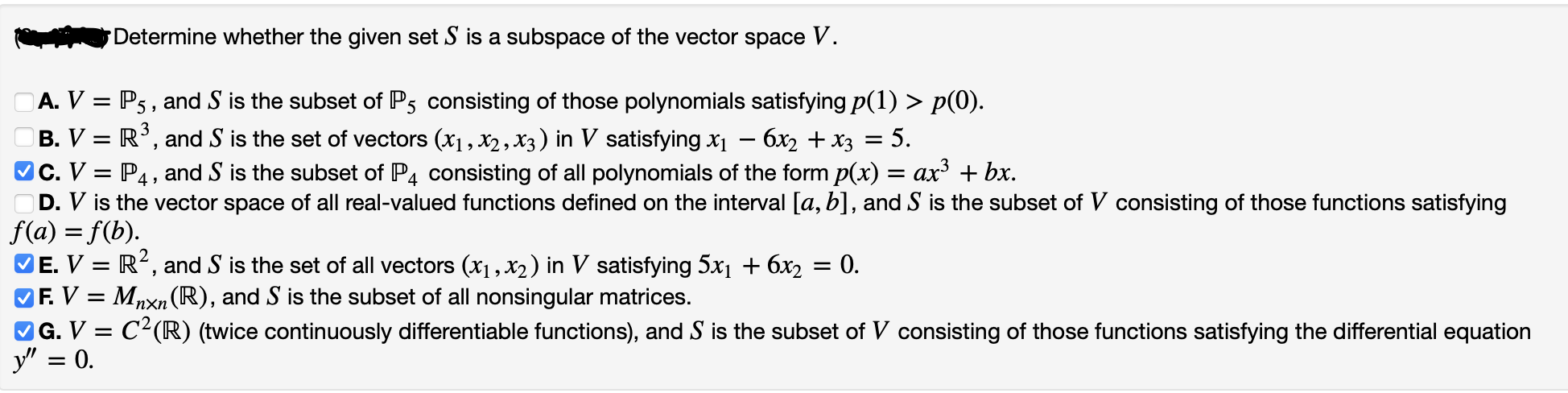 Solved Determine whether the given set S ﻿is a subspace of | Chegg.com
