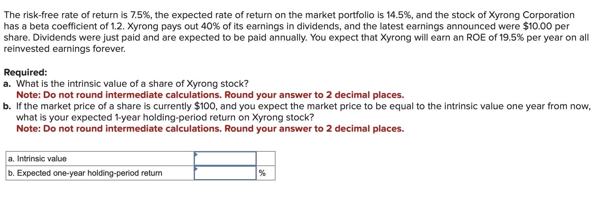 Solved The risk-free rate of return is 7.5%, ﻿the expected | Chegg.com