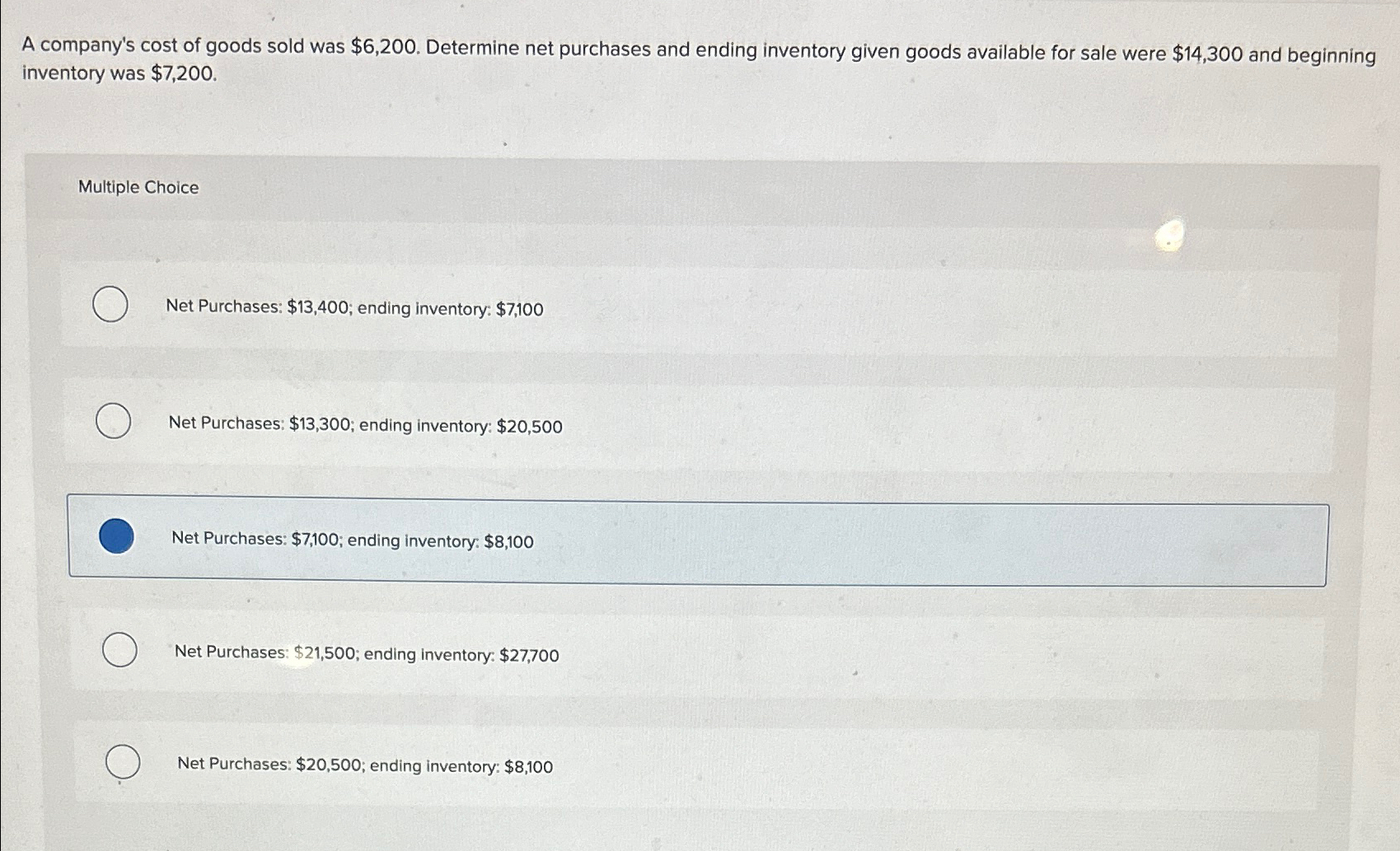 Solved A company's cost of goods sold was $6,200. ﻿Determine | Chegg.com