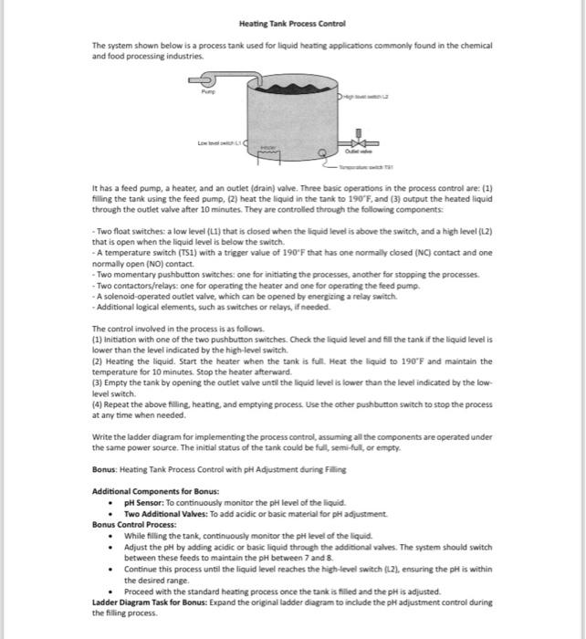 Solved Heating Tank Process Control The system shown below | Chegg.com