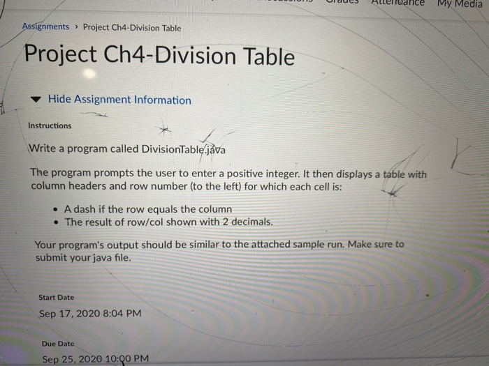 Solved My Media Assignments > Project Ch4-Division Table | Chegg.com