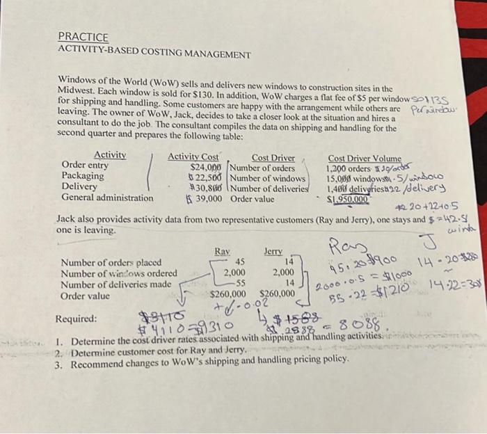 Solved PRACTICE ACTIVITY-BASED COSTING MANAGEMENT Windows of | Chegg.com