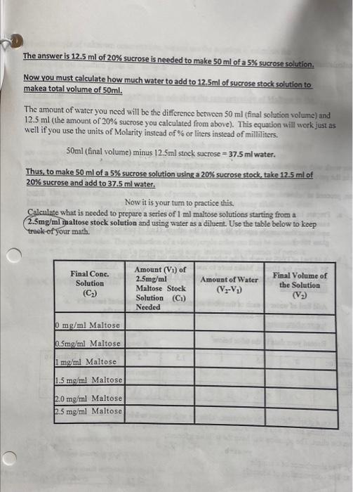 Solved Procedure For Dns Assay For Maltose Quantification 8610