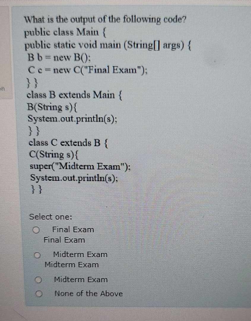 Solved Select one:Final ExamFinal ExamMidterm ExamMidterm | Chegg.com