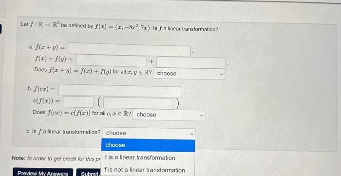Solved Let f:R→R3 be defined by f(x)= x,−8x2,7x . Is f a | Chegg.com