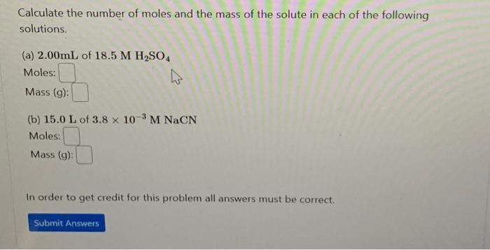 Solved Calculate The Number Of Moles And The Mass Of The