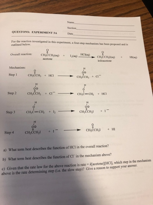 Solved Name Section QUESTONS: EXPERIMENT 3A Date For the | Chegg.com