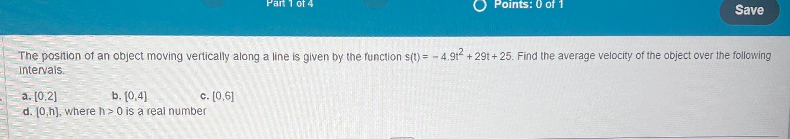 Solved Part 1 ﻿of 4Points: 0 ﻿of 1The position of an object | Chegg.com