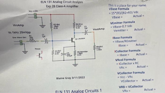 ELN 131 Analog Circuit Analysis Exp 28 Class-A | Chegg.com