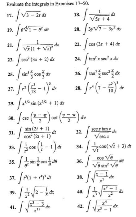 Solved Evaluate the integrals in Exercises 17–50. 17. V3 - | Chegg.com