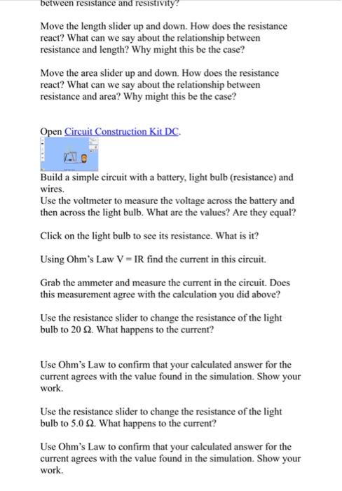 Solved Open the PhET simulation Ohm's Law simulation. V-R | Chegg.com