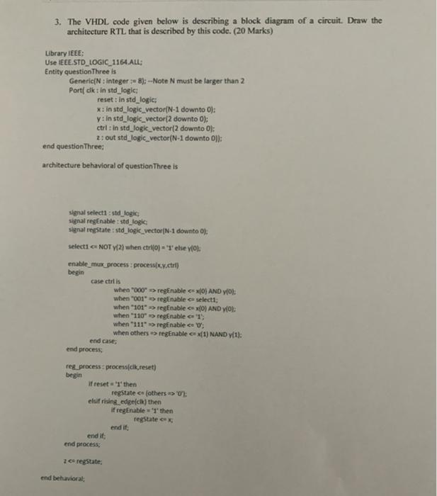 3. The VHDL code given below is describing a block | Chegg.com