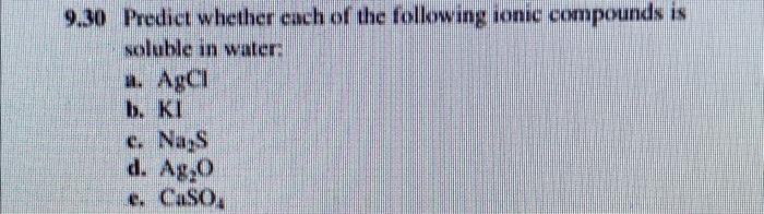 Solved 9.30 Predict whether each of the following ionic | Chegg.com