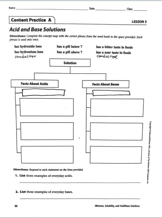 Solved Acid and Base Solutions Directions: Complete the | Chegg.com