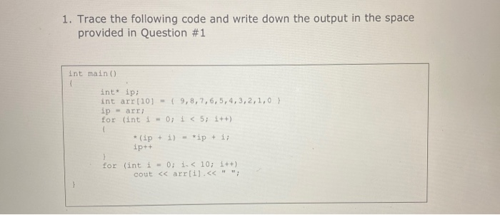 Solved 1. Trace the following code and write down the output | Chegg.com