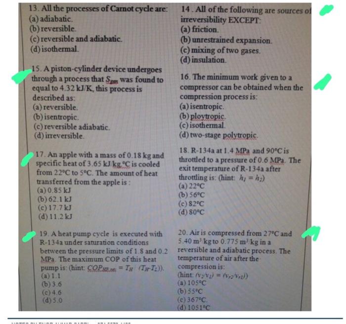 Solved 13. All the processes of Camot cycle are: 14 . All of | Chegg.com
