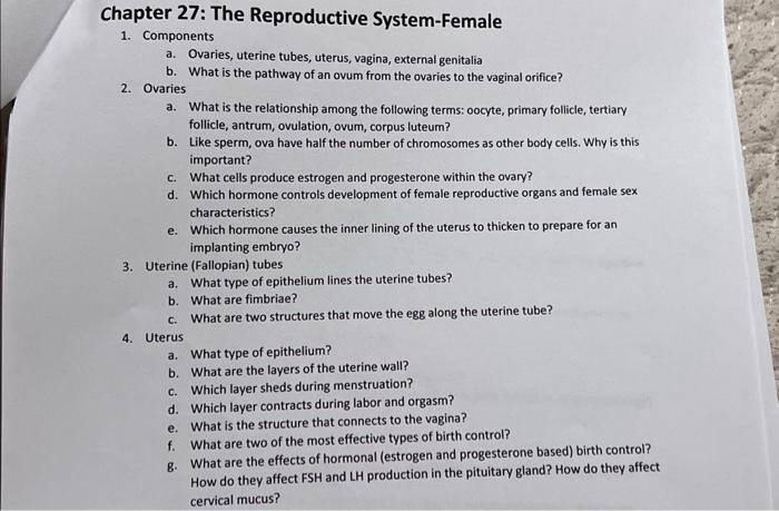 Solved Chapter 27: The Reproductive System-Female 1. | Chegg.com