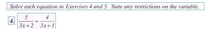 Solved Solve each equation in Exercises 4 and 5. State any | Chegg.com