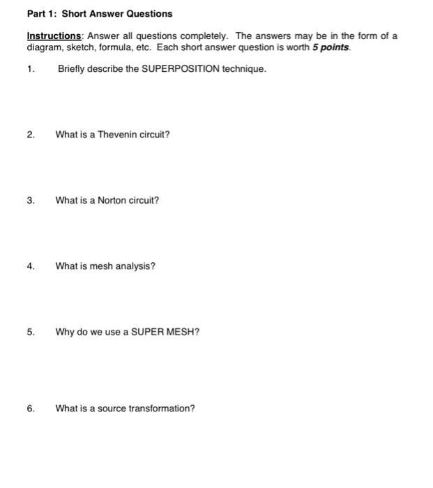 Solved Part 1: Short Answer Questions Instructions: Answer | Chegg.com