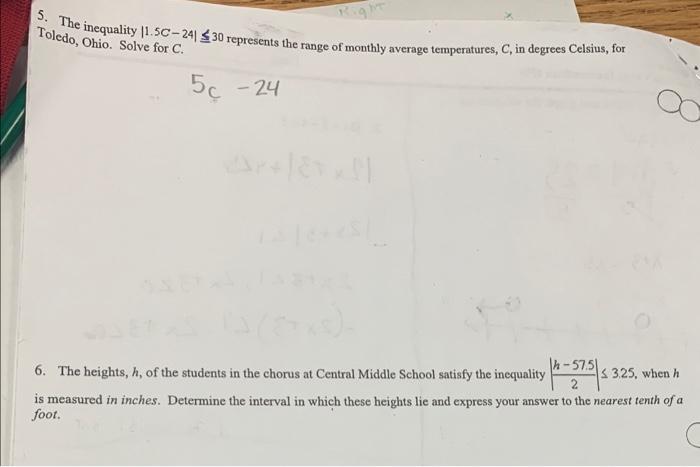 Solved 5. The inequality ∣1.5C−24∣≦30 represents the range | Chegg.com
