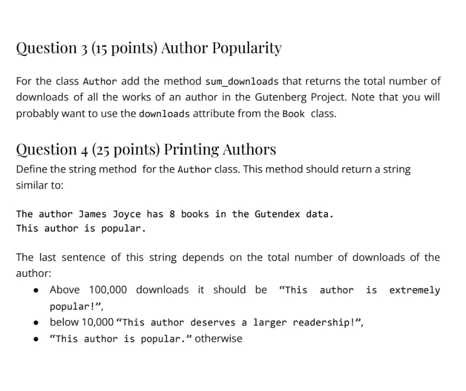Solved Question 3 ﻿:Author PopularityFor the class Author | Chegg.com