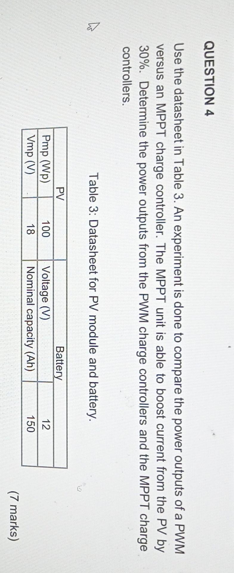 Solved Use the datasheet in Table 3. An experiment is done | Chegg.com