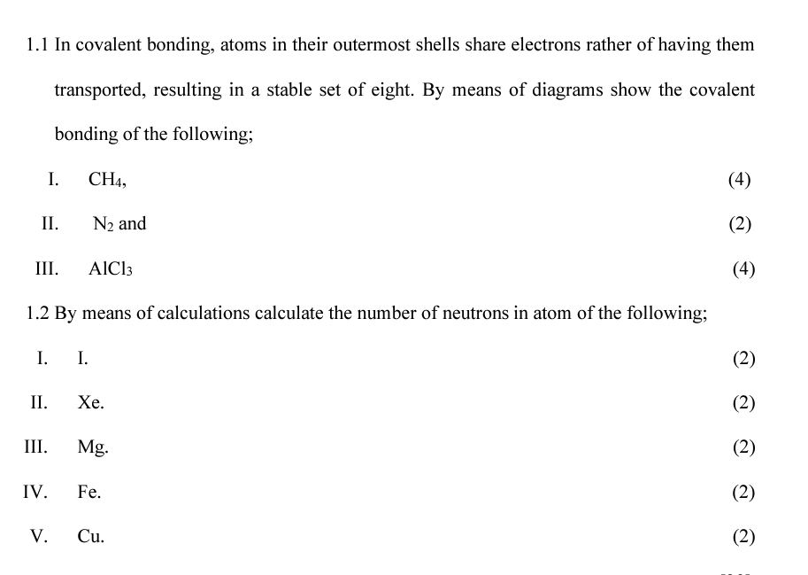 Solved 1.1 ﻿In covalent bonding, atoms in their outermost | Chegg.com