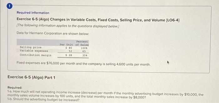 Solved Required information Exercise 6-5 (Algo) Changes in | Chegg.com