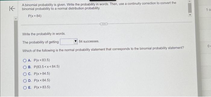 A binomial probability is given. Write the probabiity | Chegg.com
