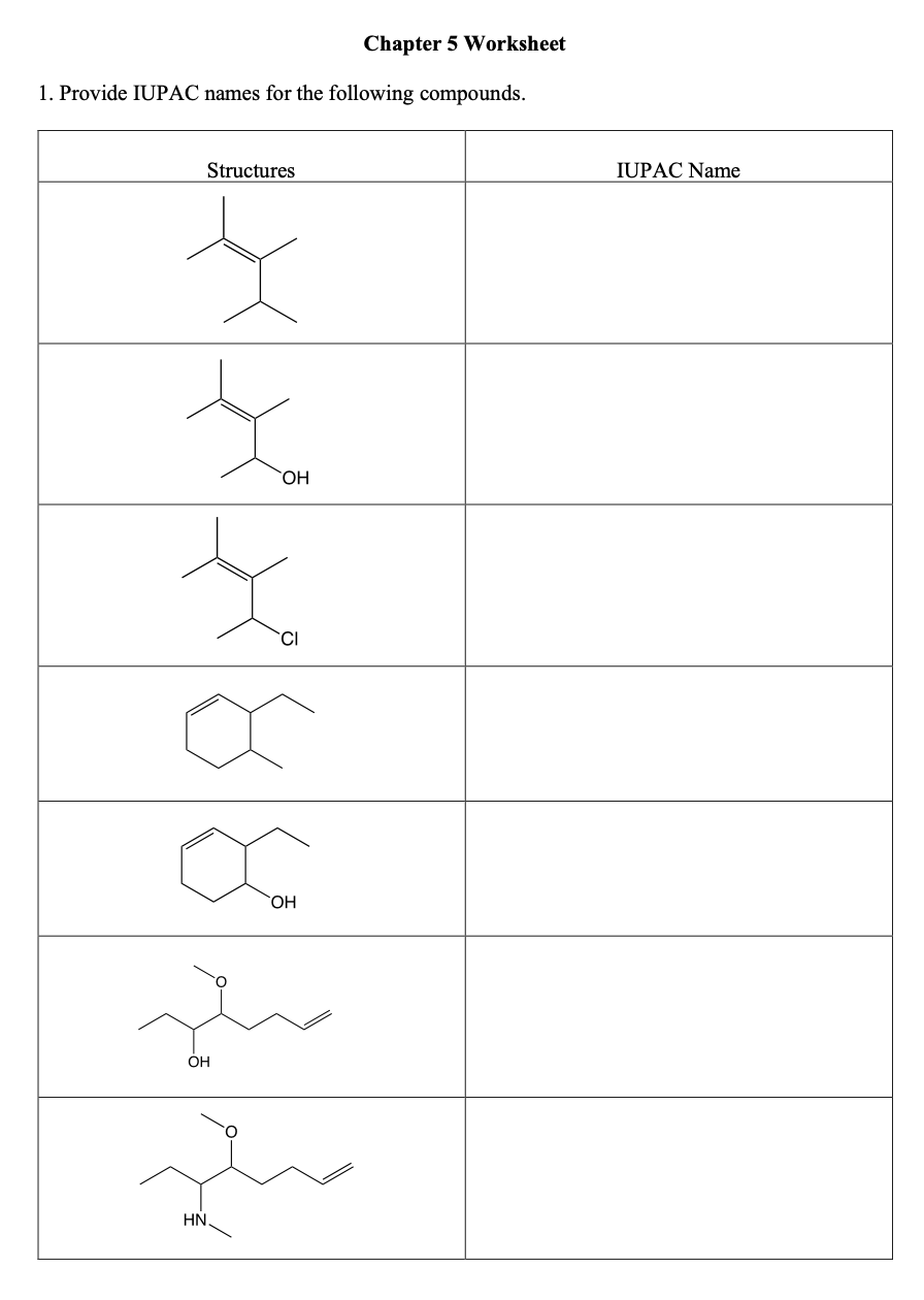 Provide IUPAC names for the following compounds. | Chegg.com