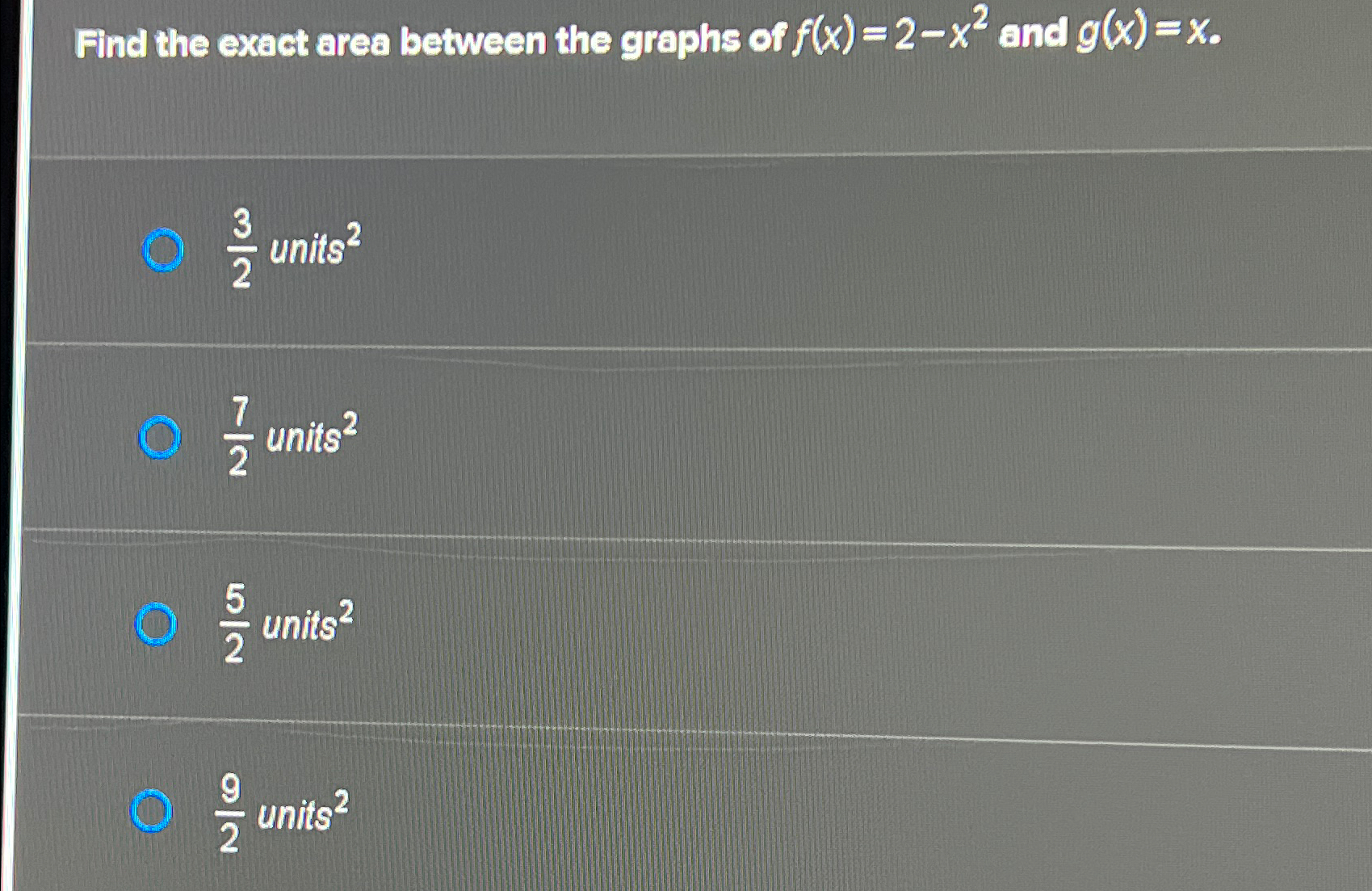 Find the exact area between the graphs of f(x)=2-x2 | Chegg.com
