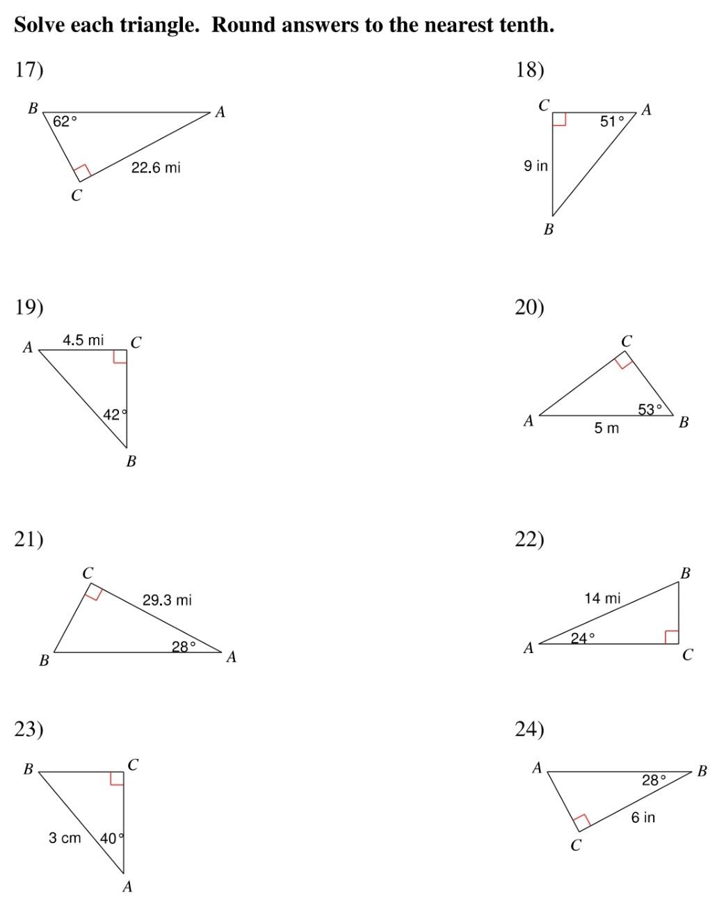 Solved Solve each triangle. Round answers to the nearest | Chegg.com