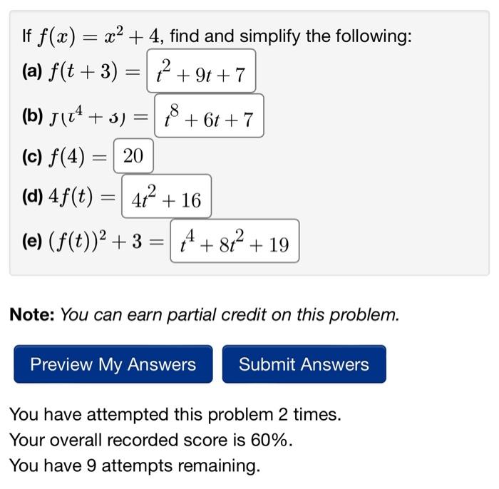If f(x)=x2+4, find and simplify the following: (a) | Chegg.com
