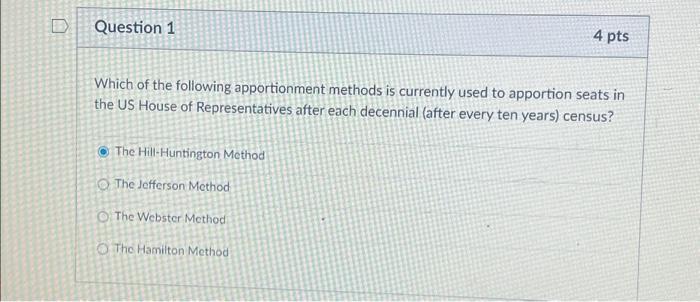 Solved Question 1 Which of the following apportionment | Chegg.com