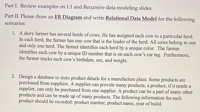 Part I. Review examples on 1:1 and Recursive data | Chegg.com