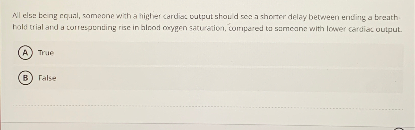 Solved All else being equal, someone with a higher cardiac | Chegg.com