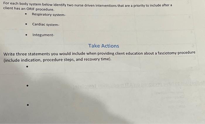 Solved For each body system below identify two nurse driven | Chegg.com