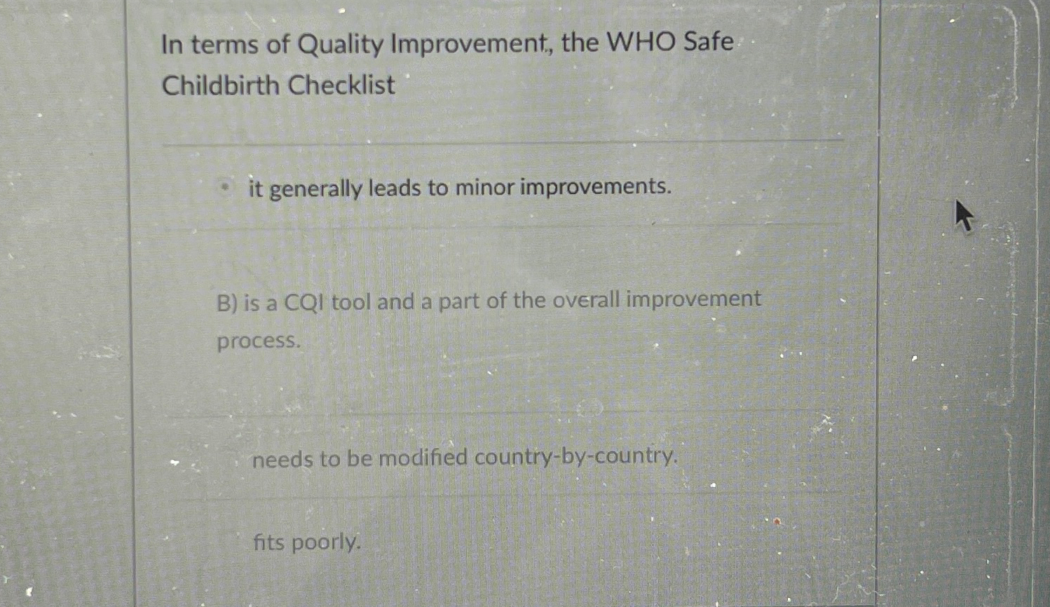 Solved In terms of Quality Improvement, the WHO Safe | Chegg.com