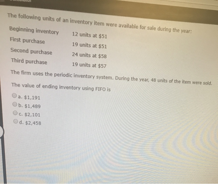 Solved The following units of an inventory item were | Chegg.com
