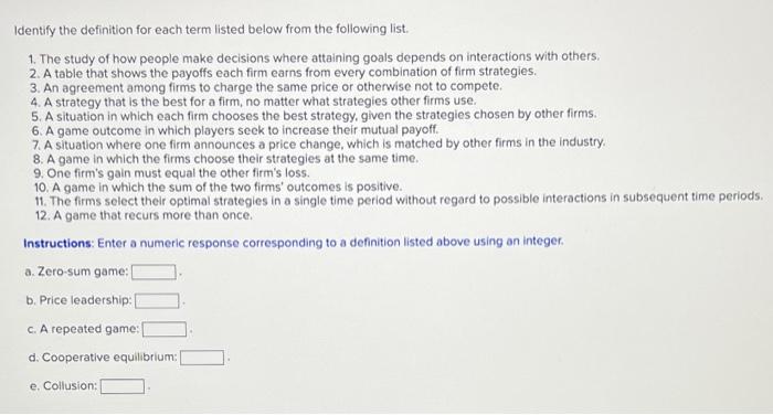 Solved Identify the definition for each term listed below | Chegg.com