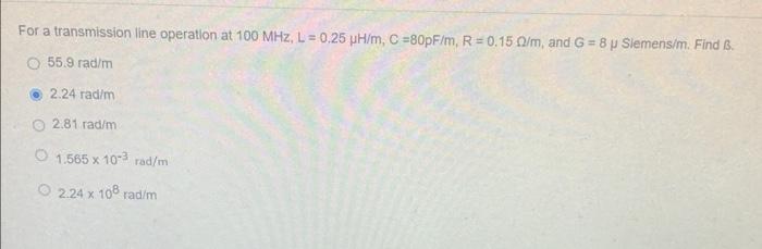 Solved For a transmission line operation at | Chegg.com