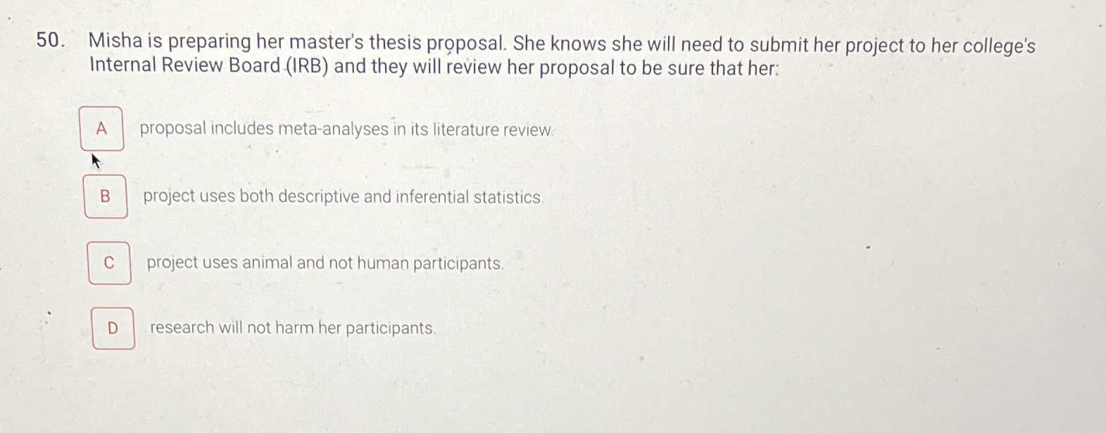 Solved Misha is preparing her master's thesis proposal. She | Chegg.com