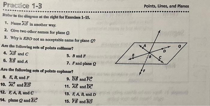 Solved Points, Lines, and Planes Practice 1-3 Ruter to the | Chegg.com