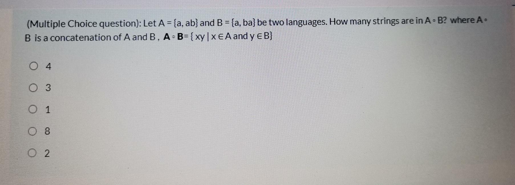Solved (Multiple Choice question): Let A = {a, ab} and B = | Chegg.com