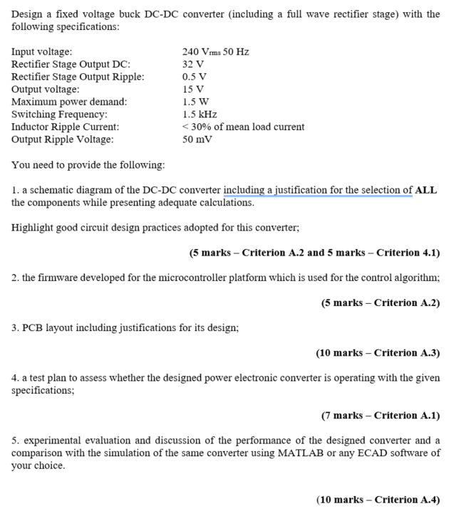 Design a fixed voltage buck DC-DC converter | Chegg.com