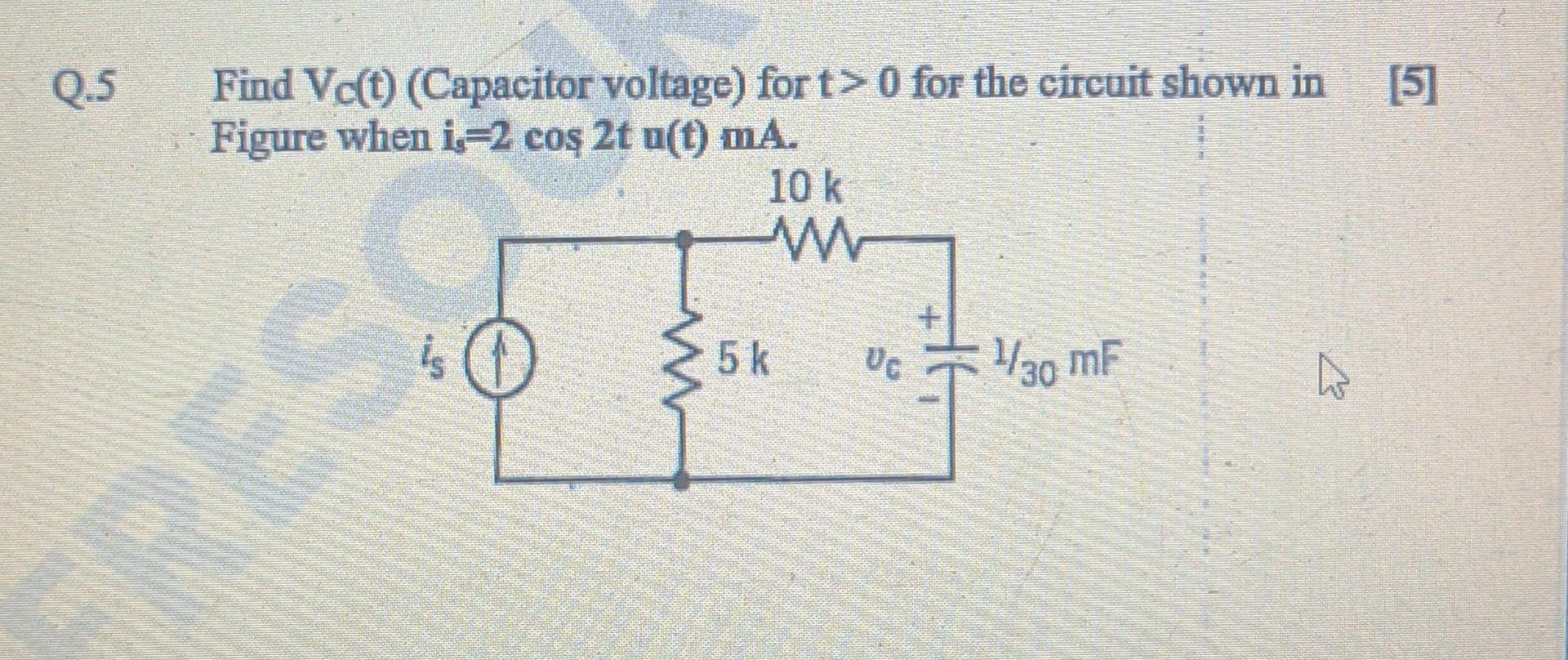 Solved Find VC(t) (Capacitor voltage) for t>0 for the | Chegg.com