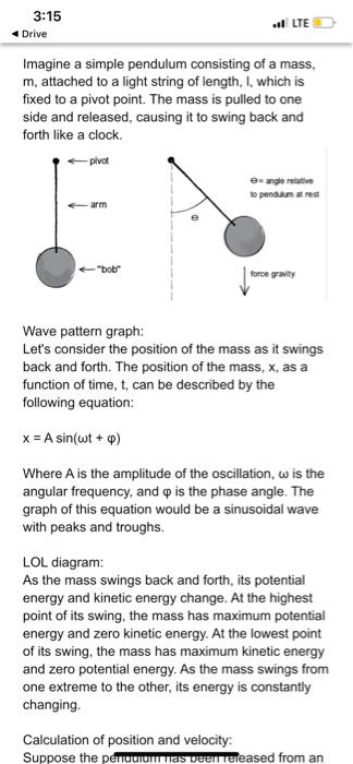 Solved Please draw the following for the following pendulum | Chegg.com